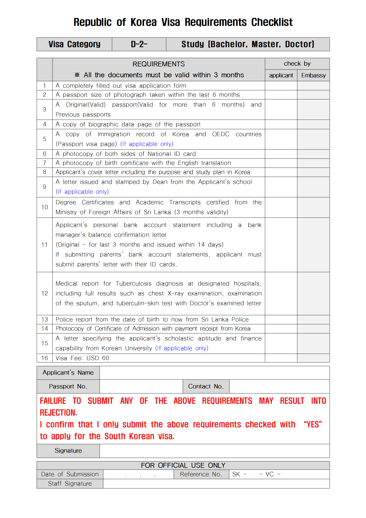 Visa Requirements: Study (D-2 / Bachelor, Master, Doctor) 상세보기|Visa ...