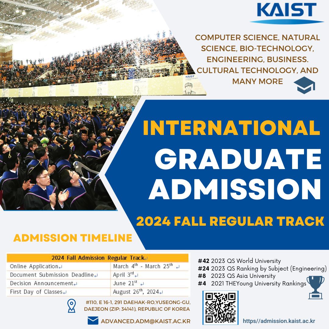 KAIST 2024학년도 대학원 외국인 입시전형 안내(KAIST 2024 Graduate Admissions for International Applicants) 상세보기 ...